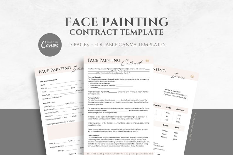 Editable Face Painting Contract Template, Event Face Painter Intake ...