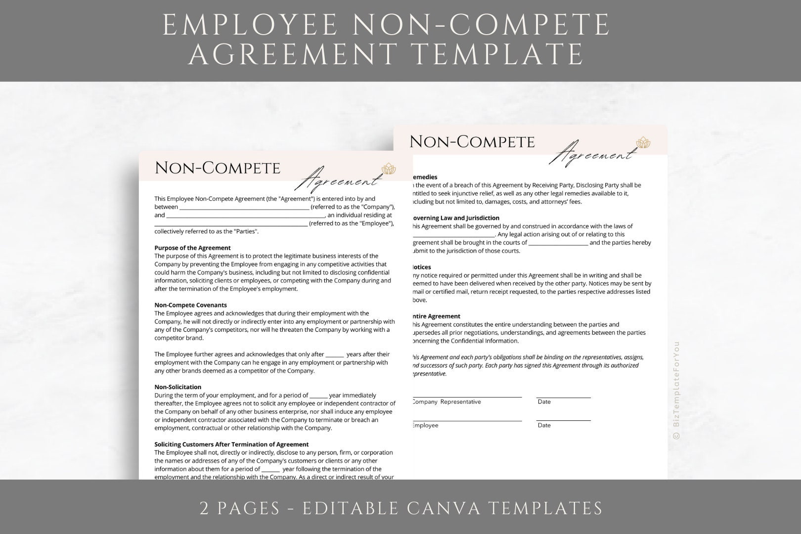 Editable Employee Non-compete Agreement Template, Non Compete Agreement ...