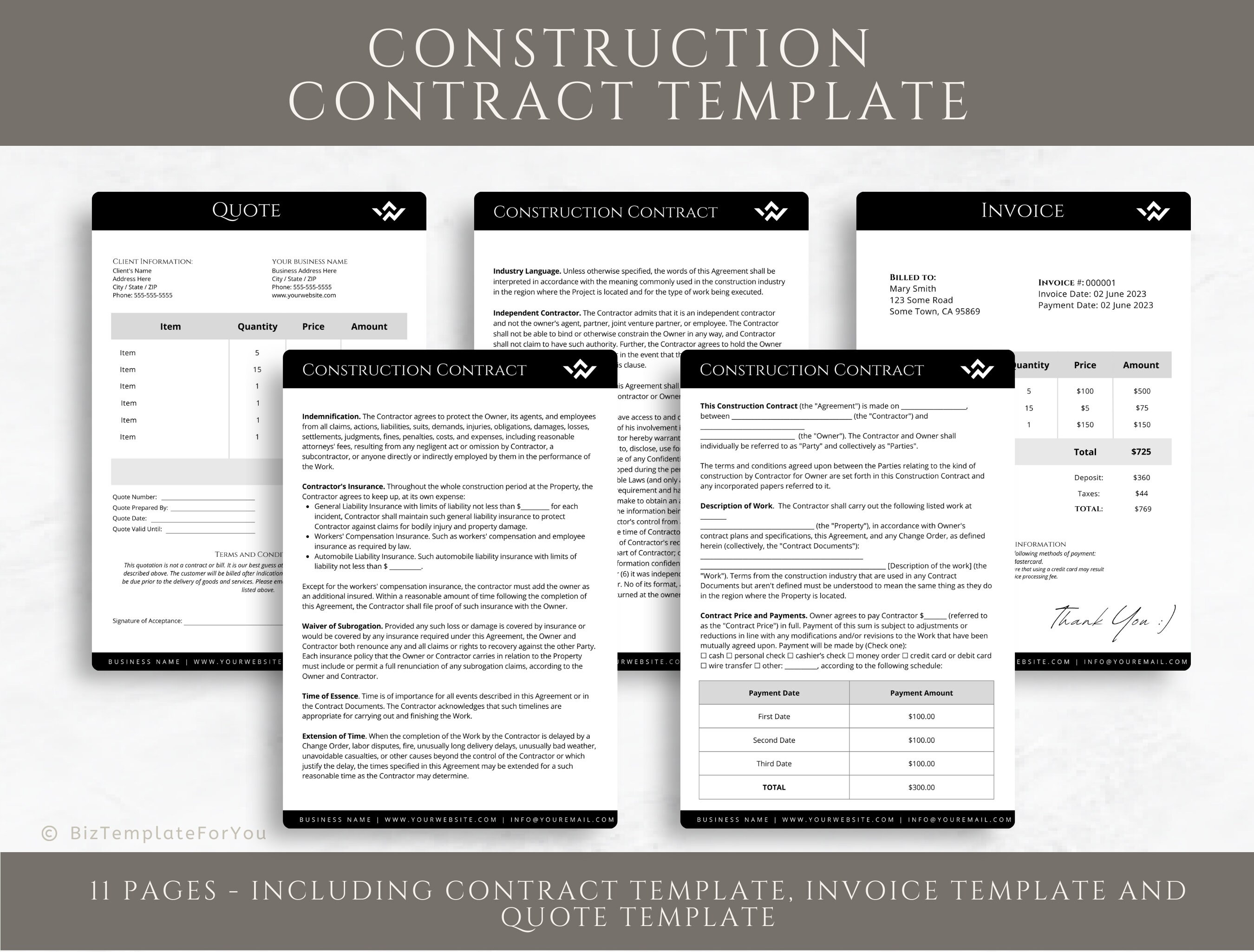 Editable Construction Contract Template Professional - Etsy