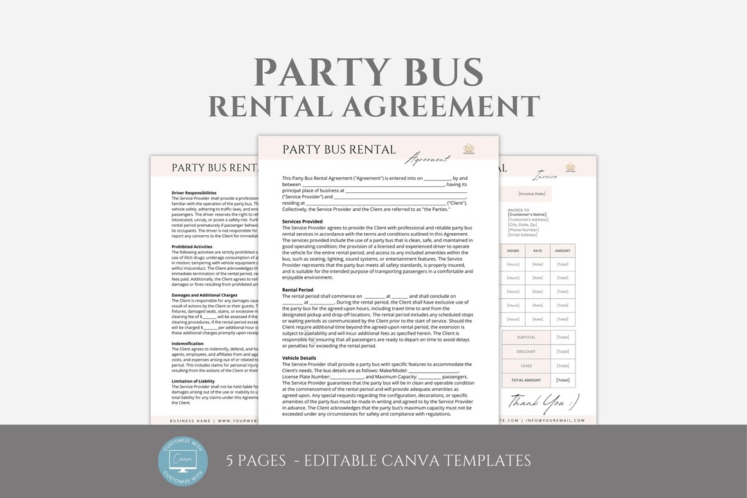 Editable Party Bus Rental Agreement Template, Limo Service Contract ...