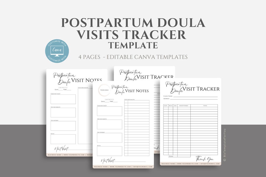 Editable Postpartum Doula Visits Notes and Tracker Templates. Doula Log ...