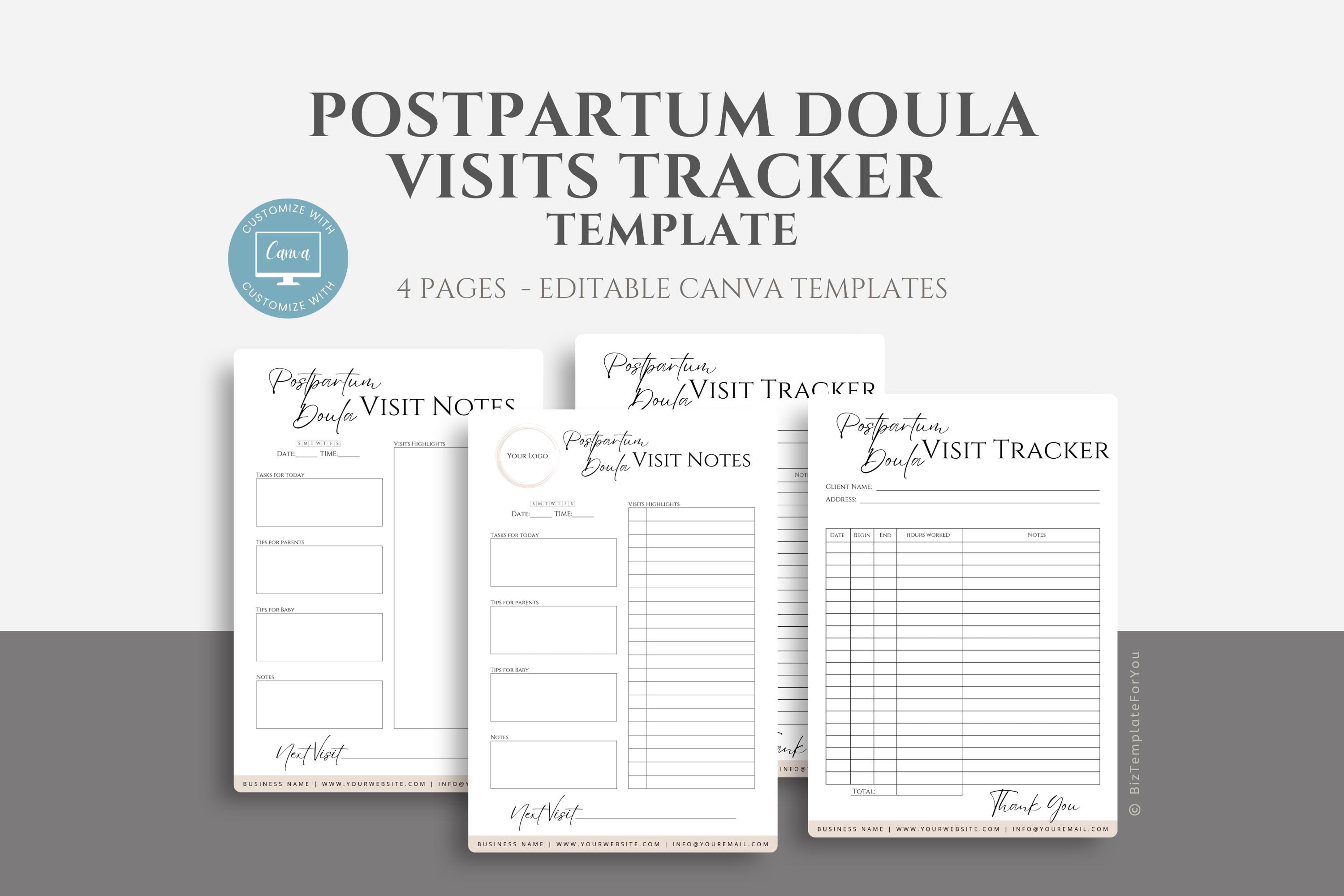 Editable Postpartum Doula Visits Notes and Tracker Templates. Doula Log ...