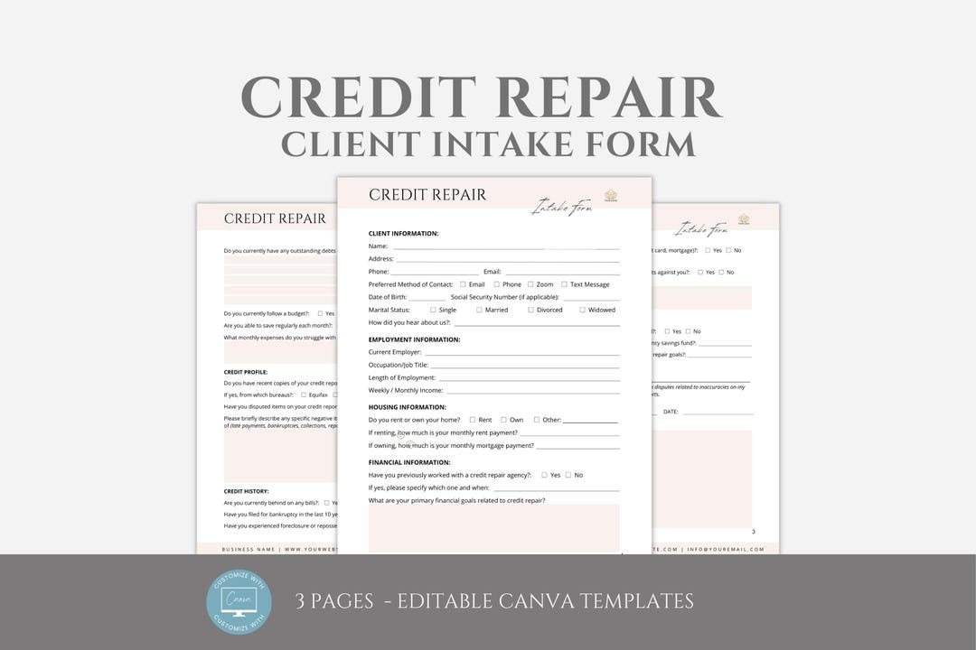 Editable Credit Repair Client Intake Form, Client Onboarding Template ...