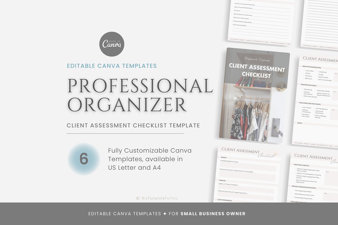 Editable Professional Organizer Client Assessment Checklist Template ...