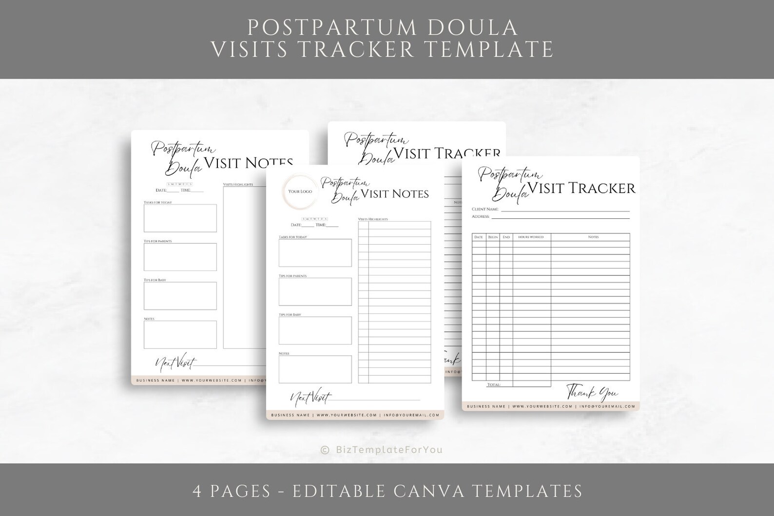 Editable Postpartum Doula Visits Notes and Tracker Templates. Doula Log ...