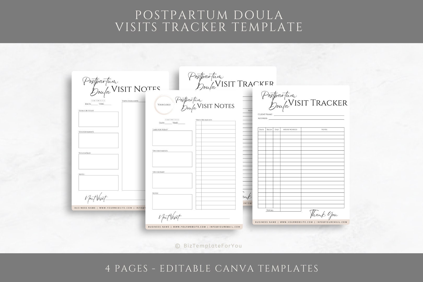 Editable Postpartum Doula Visits Notes and Tracker Templates. Doula Log ...