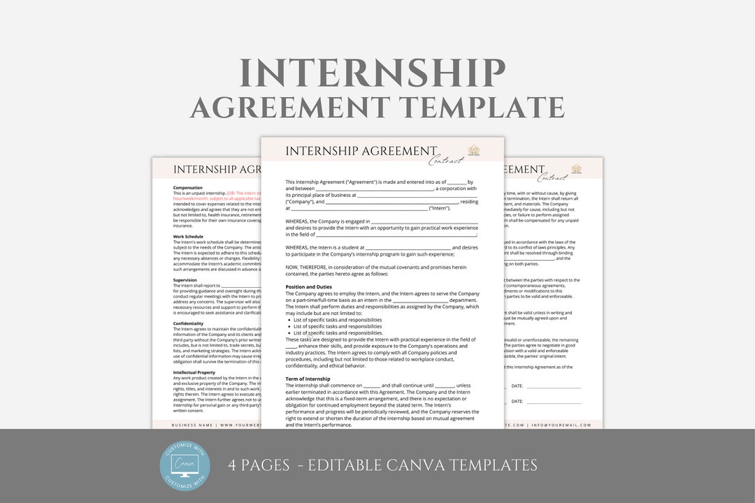 Editable Internship Contract Template, Internship Agreement, Internship ...