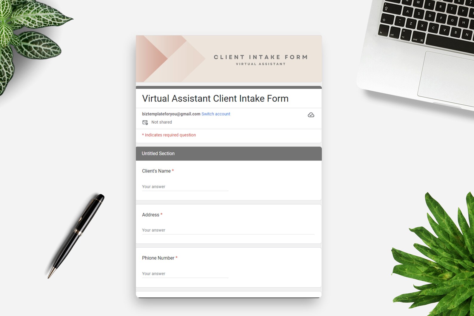 Editable Virtual Assistant Client Intake Form Template, Freelance ...