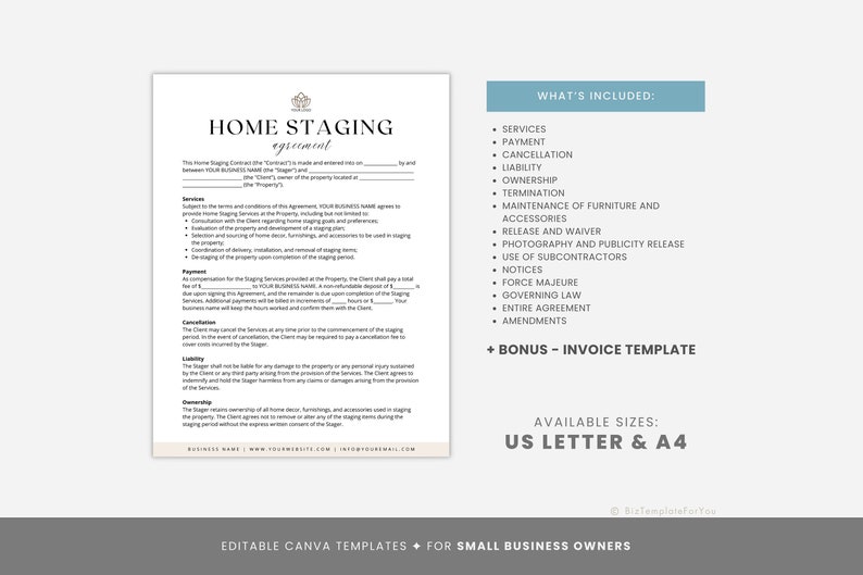 Editable Home Staging Contract Template, Property Staging Service ...