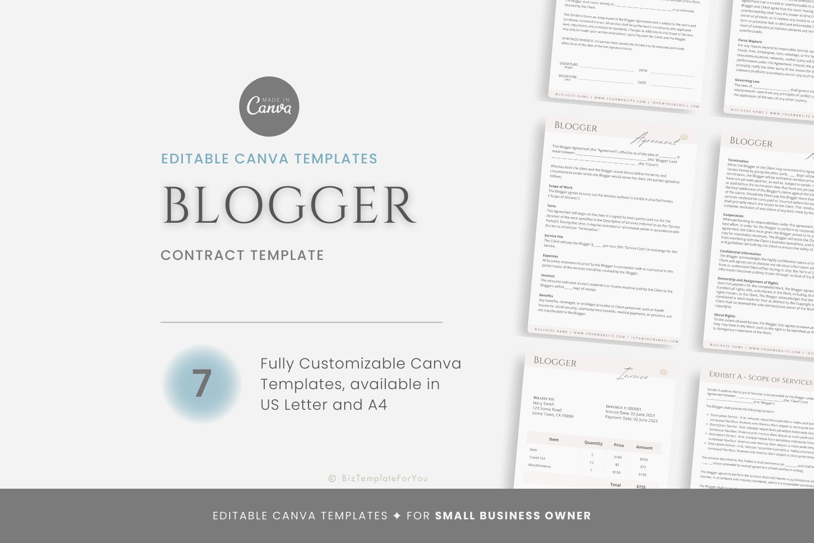 Editable Blogger Contract Template, Freelance Blog Writer Service ...