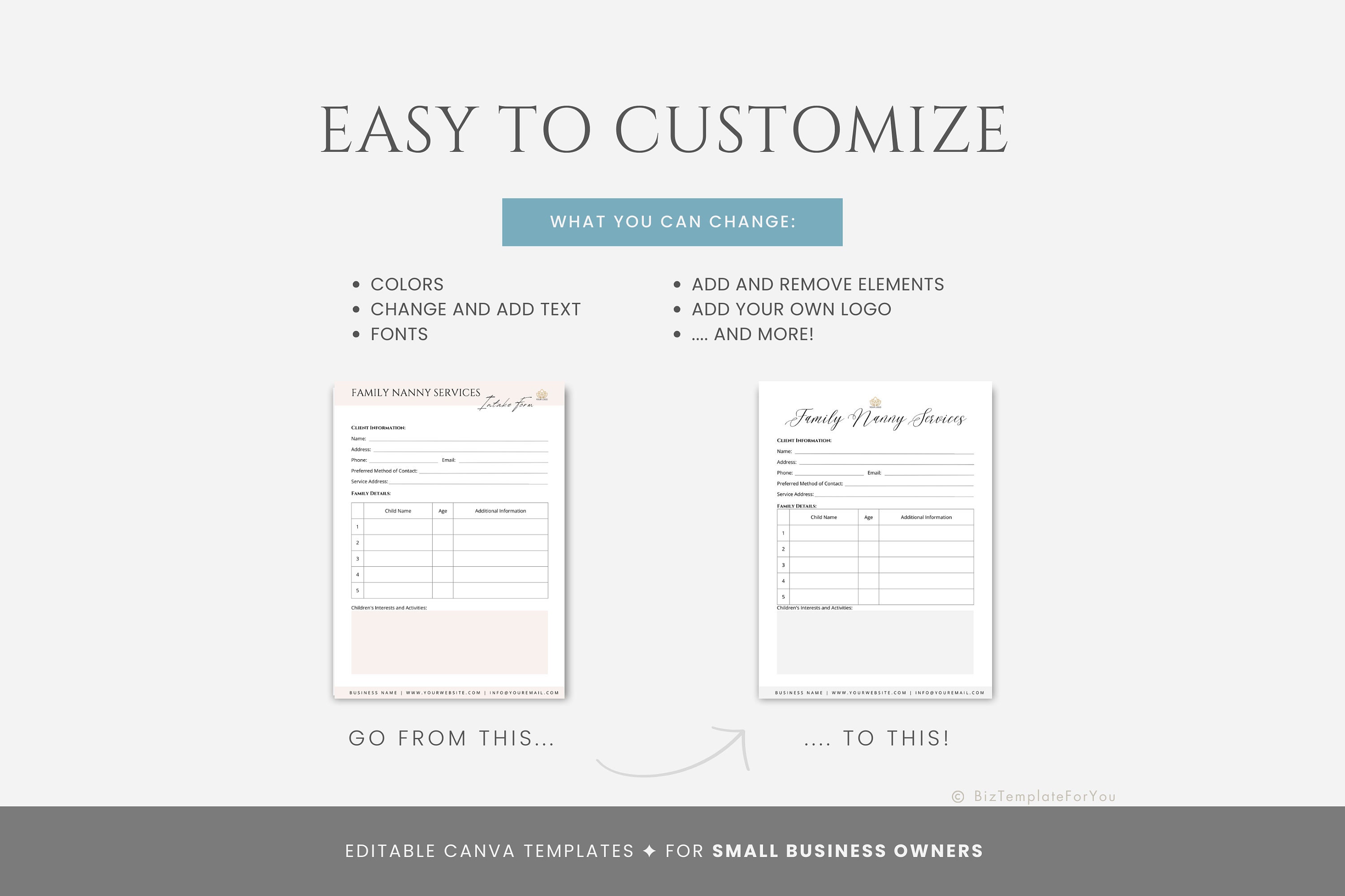 Nanny Agency Family Intake Form Template, Editable Client Onboarding ...