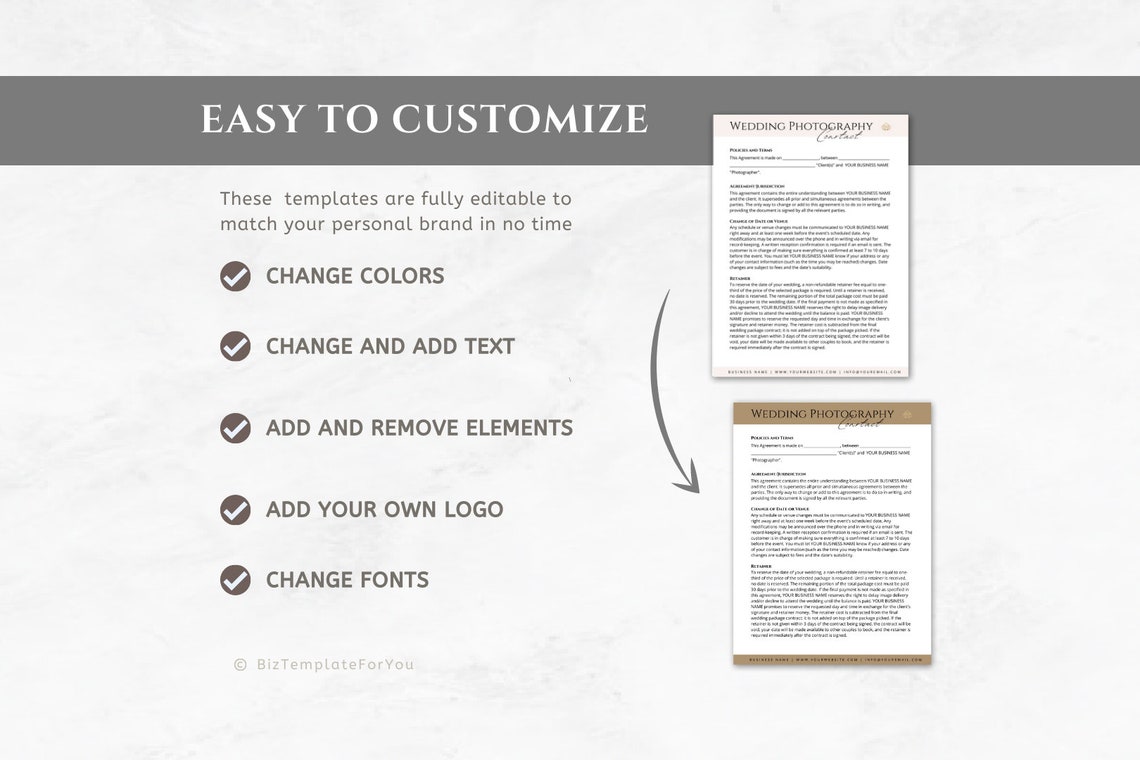 Editable Wedding Photography Forms Templates Bundle, Incl. Contract ...