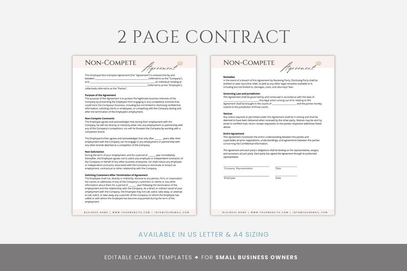 Editable Employee Non-compete Agreement Template, Non Compete Agreement ...