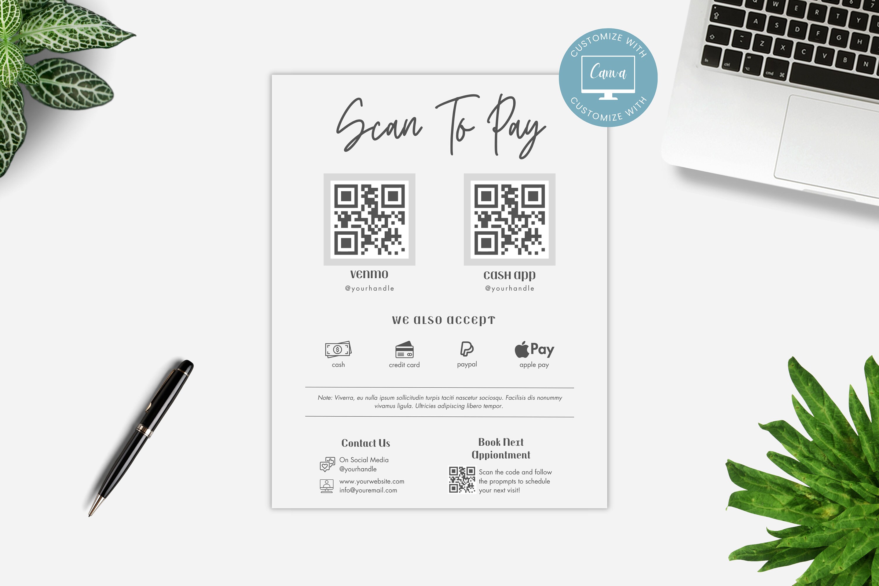 Editable Scan to Pay Template, Cashapp Paypal Sign for Small Business ...