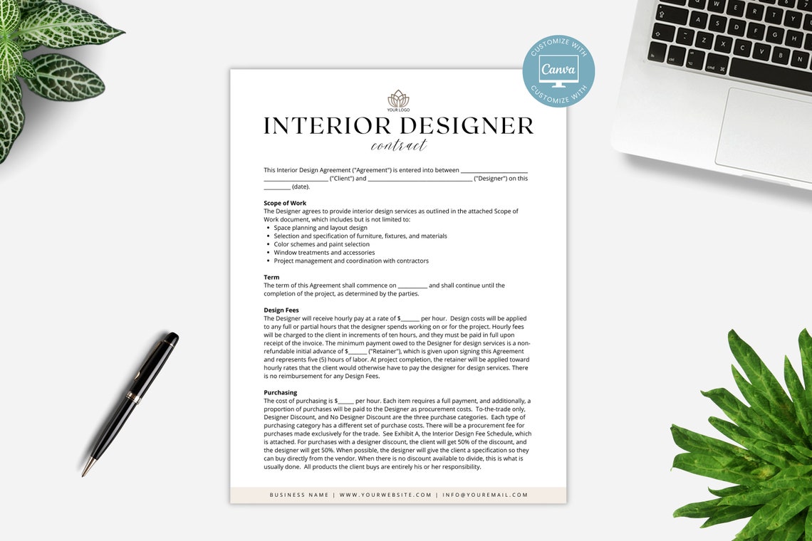 Editable Interior Design Contract Template, Interior Designer Service ...
