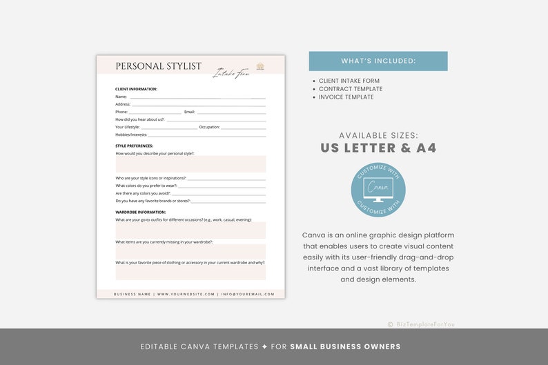 Editable Personal Stylist Contract Template, Wardrobe Consultant ...