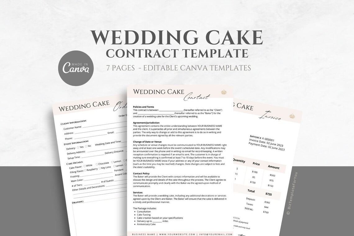 Editable Wedding Cake Contract Template, Wedding Cake Order Form ...