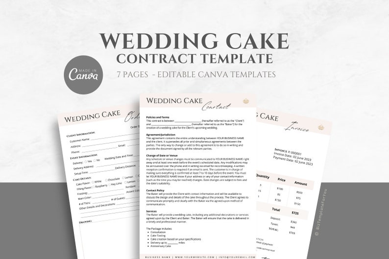 Editable Wedding Cake Contract Template, Wedding Cake Order Form ...