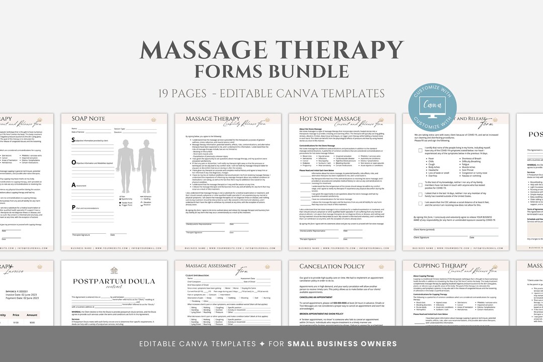 Editable Massage Therapist Forms Bundle, Esthetician Forms Packet for ...