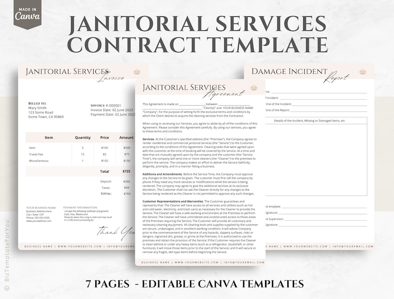 Editable Janitorial Services Contract Template Incl. Invoice - Etsy