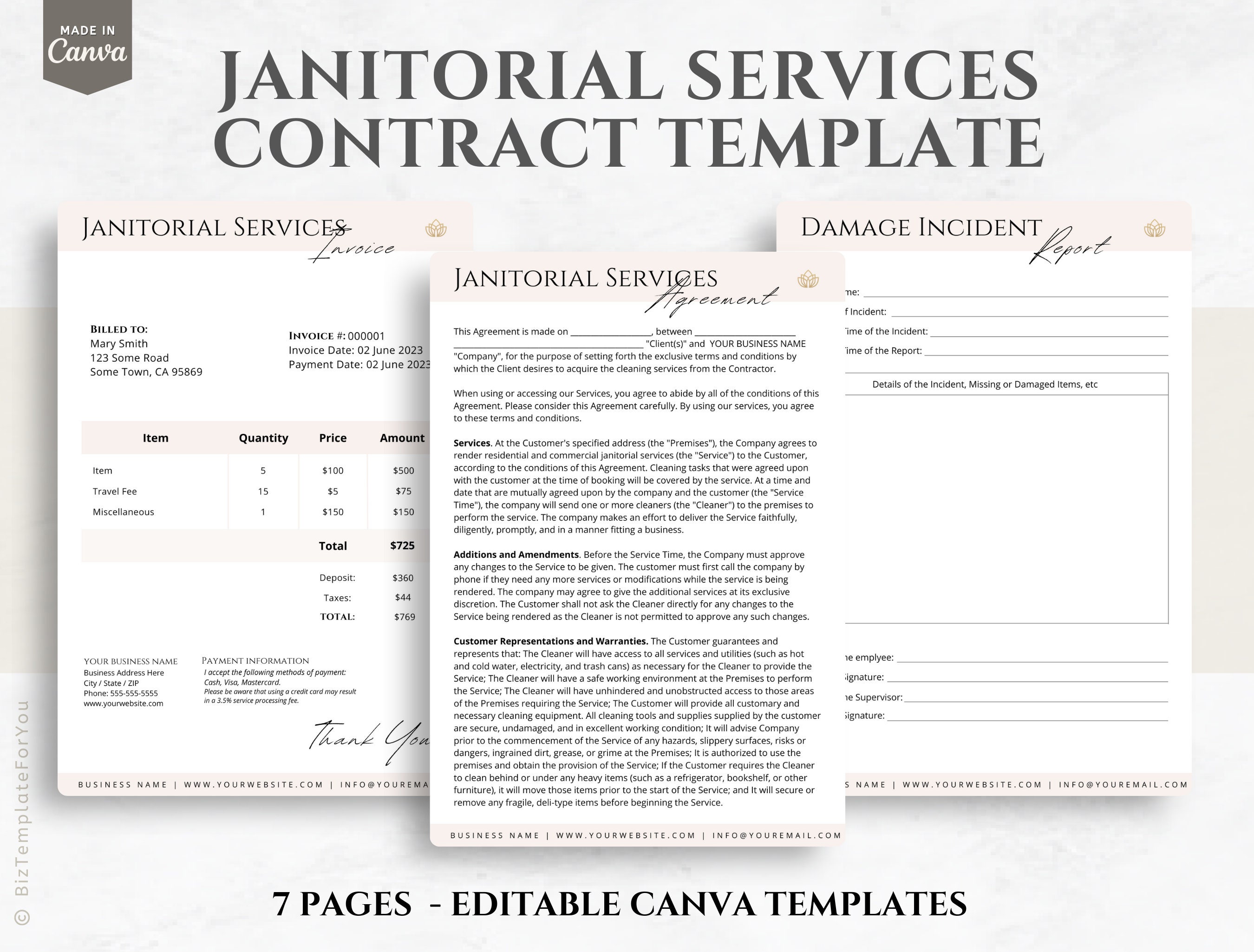 Editable Janitorial Services Contract Template Incl. Invoice - Etsy