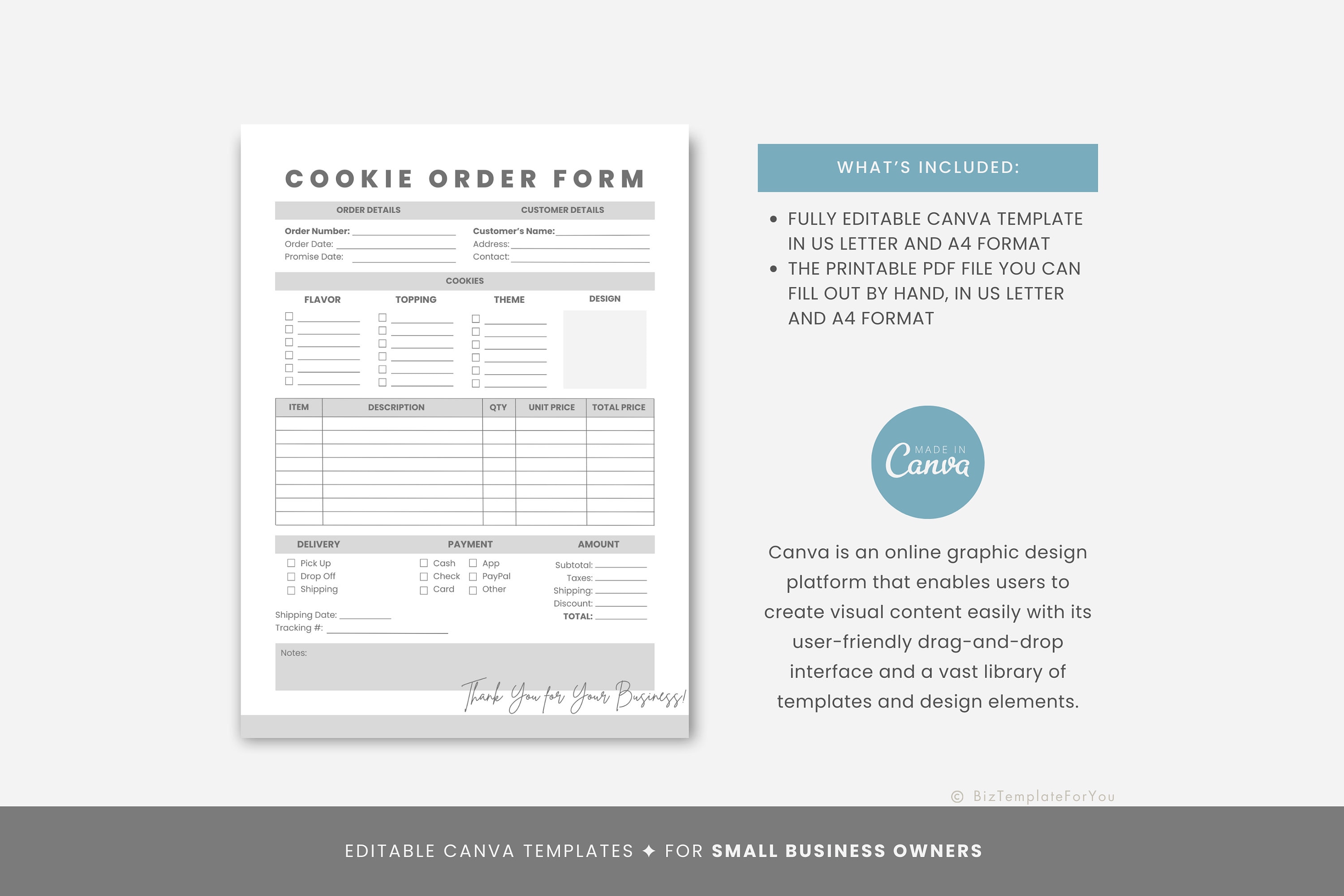 Editable Cookie Order Form Template, Printable Bakery Order Form ...
