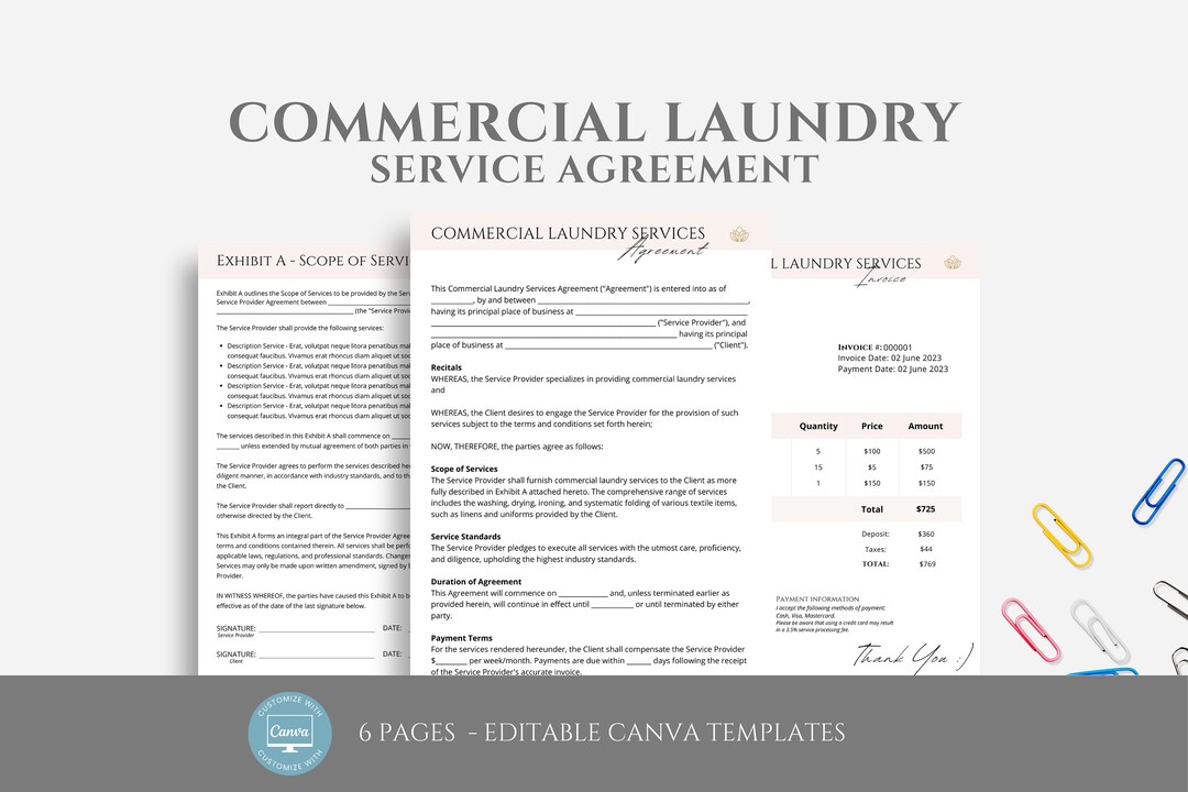 Editable Commercial Laundry Service Agreement Template, Pick and ...