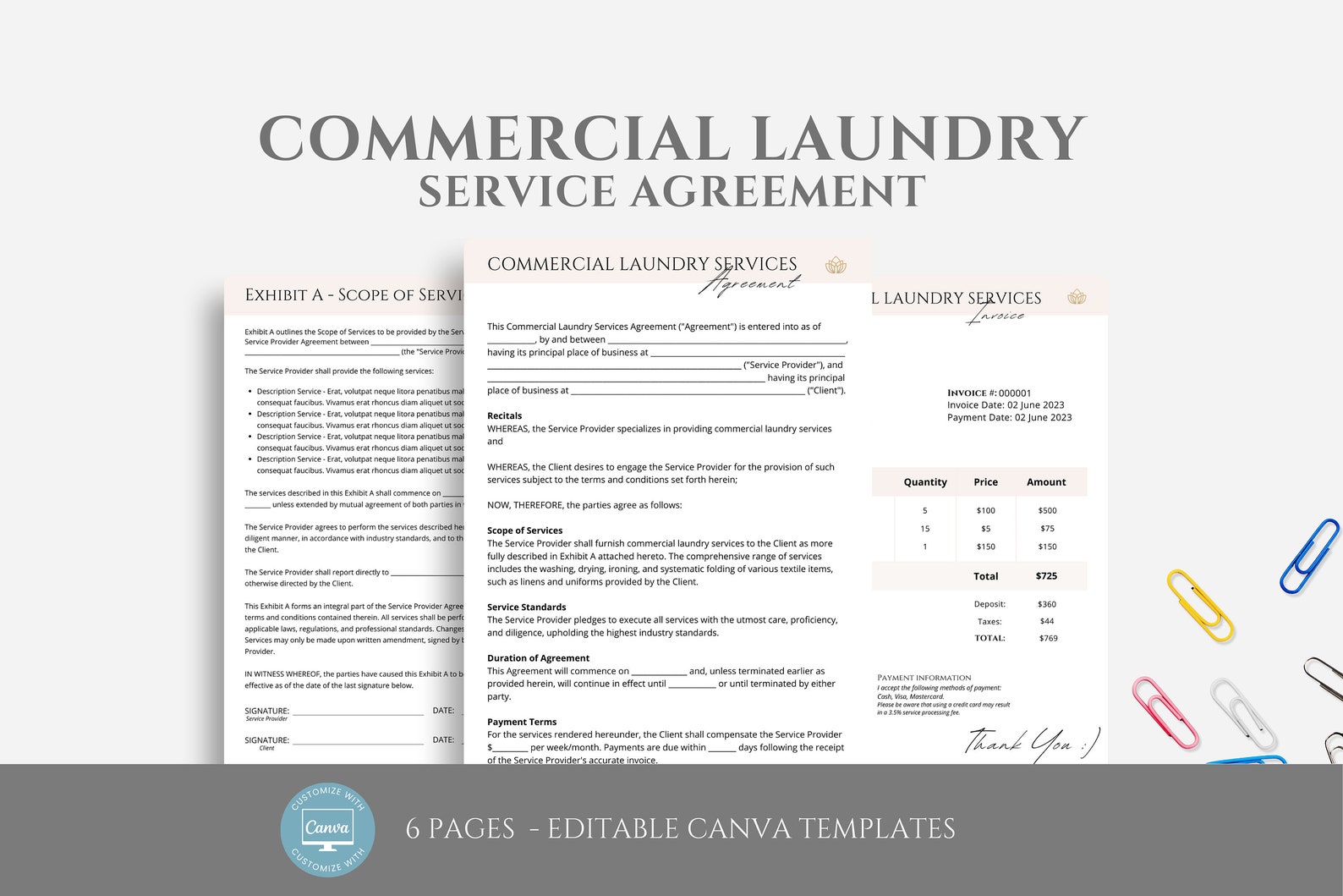 Editable Commercial Laundry Service Agreement Template, Pick and ...