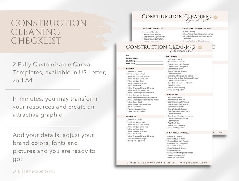 Construction Cleaning Checklist Editable House Cleaning - Etsy