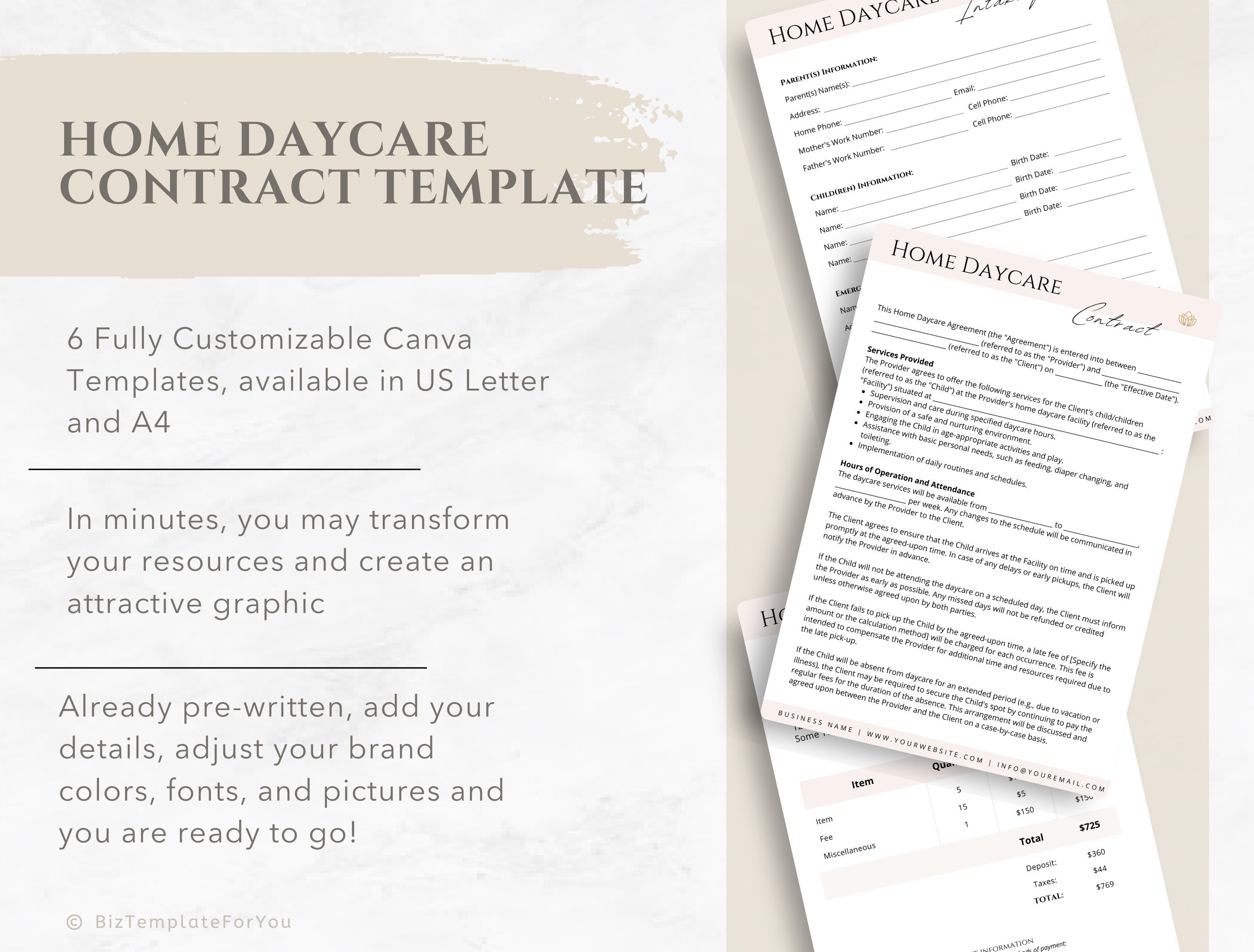 Editable Home Daycare Contract Template Childcare Service - Etsy
