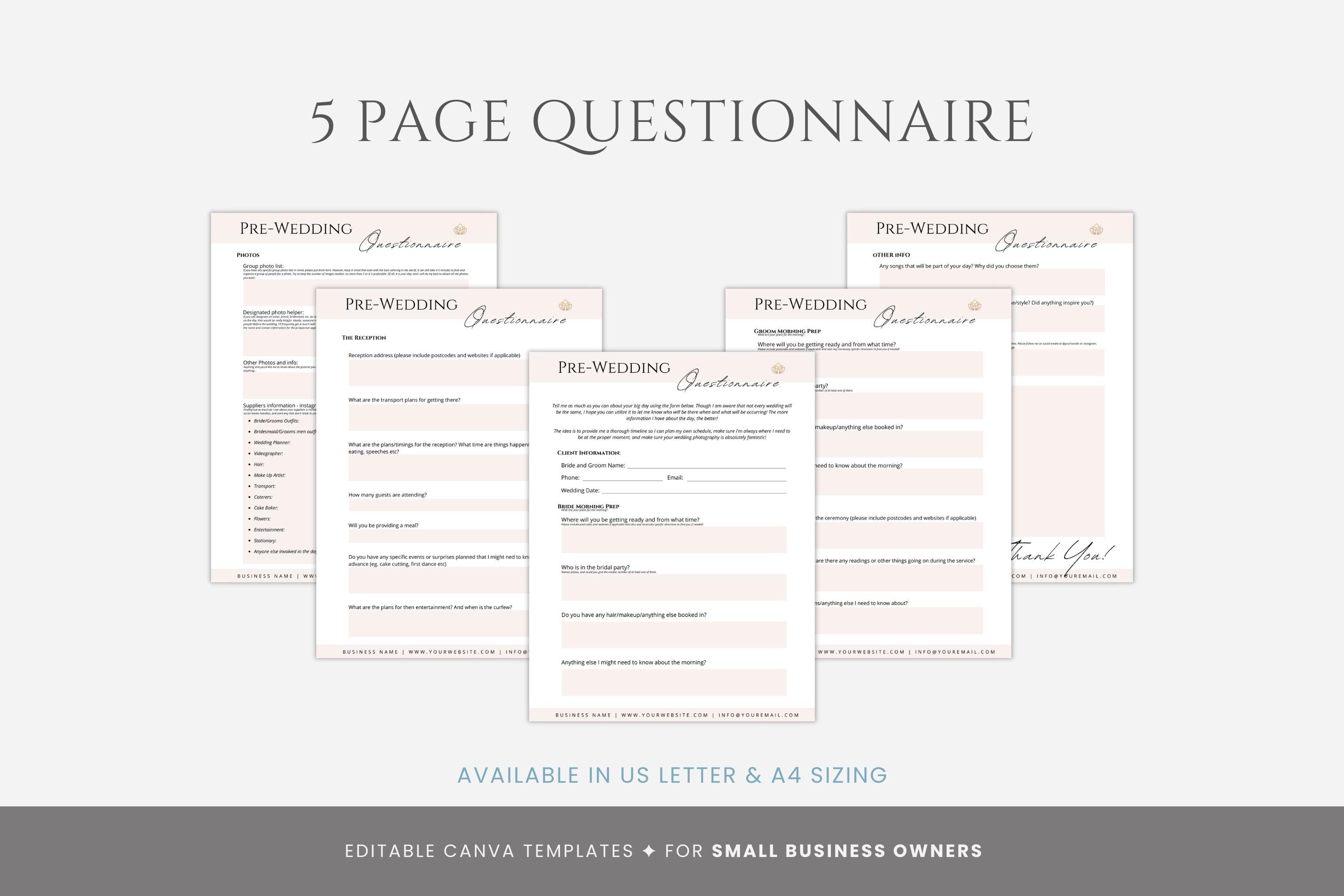 Editable Wedding Photography Questionnaire, Editable Pre-wedding Client ...