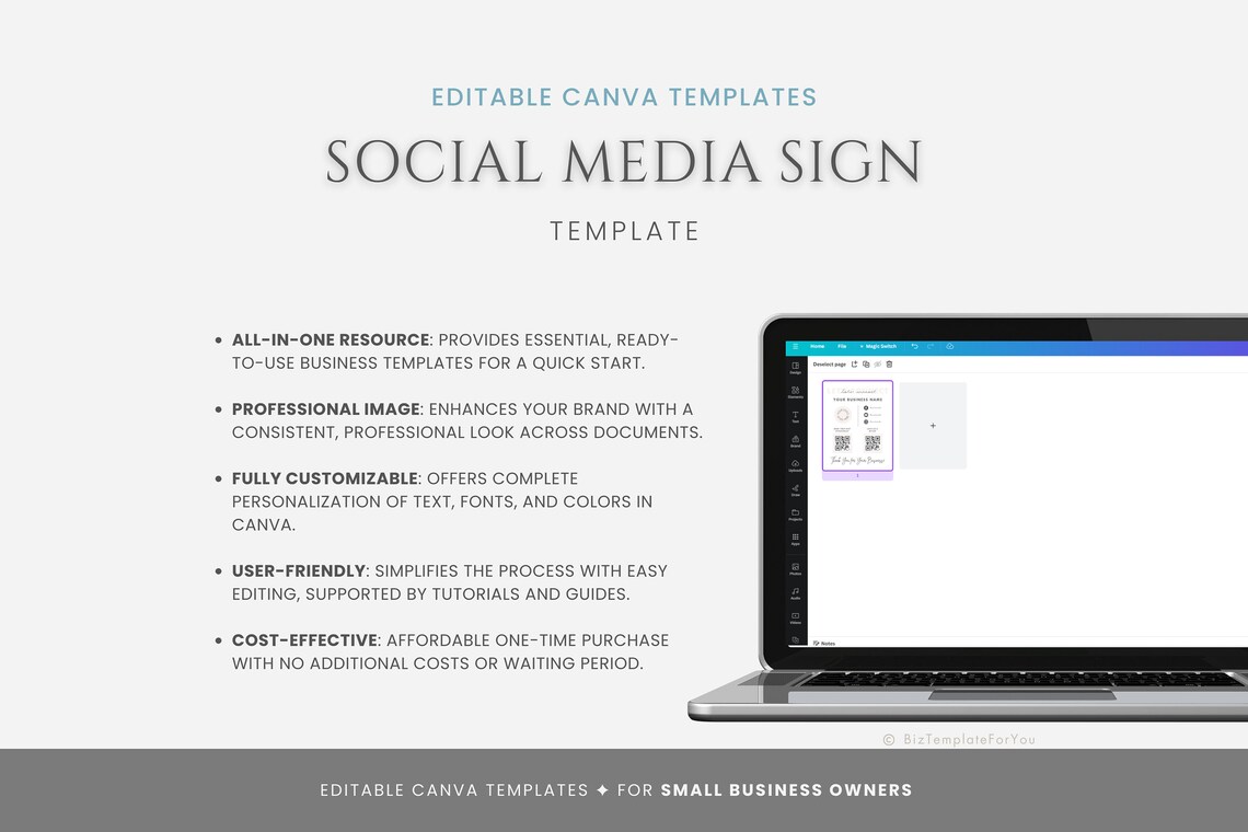 Editable Social Media Sign Template, Business QR Code Sign, Printable ...