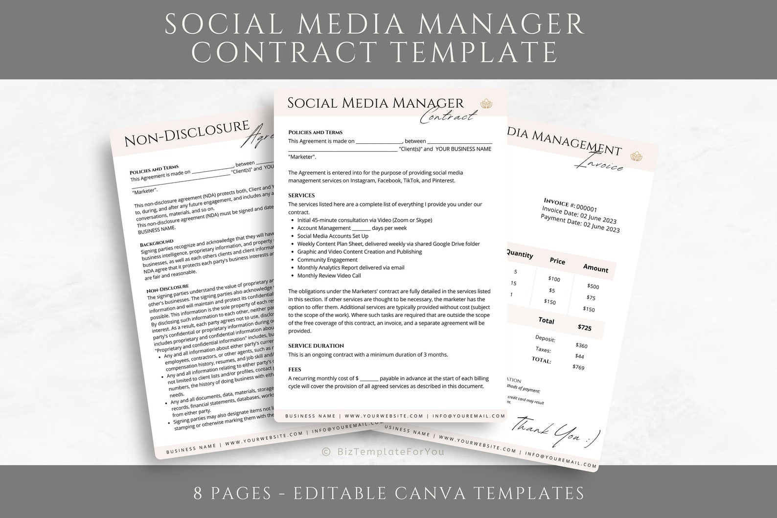 Editable Social Media Manager Contract Template, Freelance Social Media ...