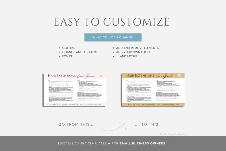 Editable Hair Extensions Aftercare Card Template, Hair Extensions ...