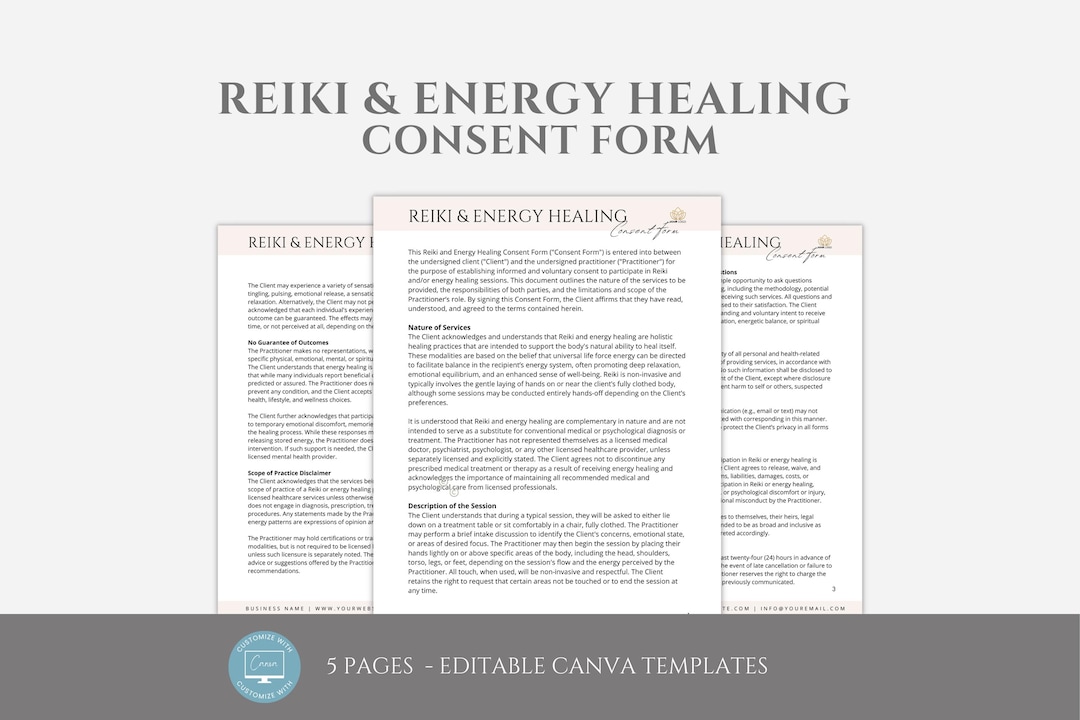 Editable Reiki Consent Form Template, Energy Healing Informed Consent ...