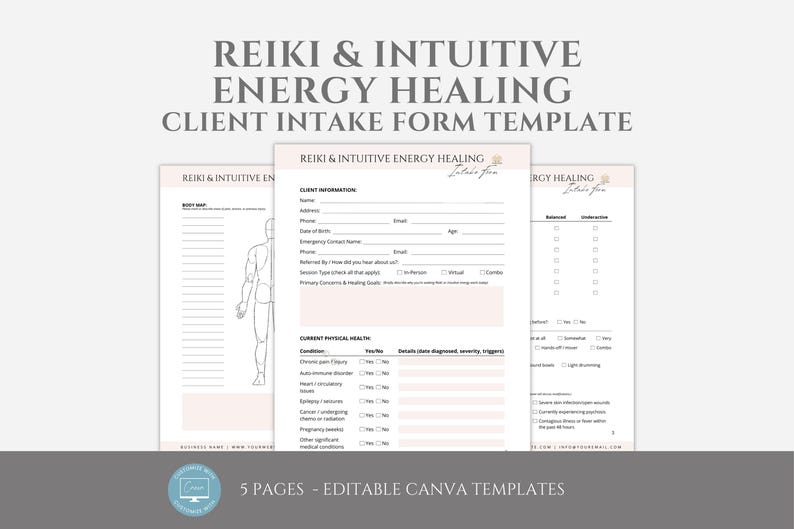 Editable Reiki Client Intake Form Template, Energy Healing ...