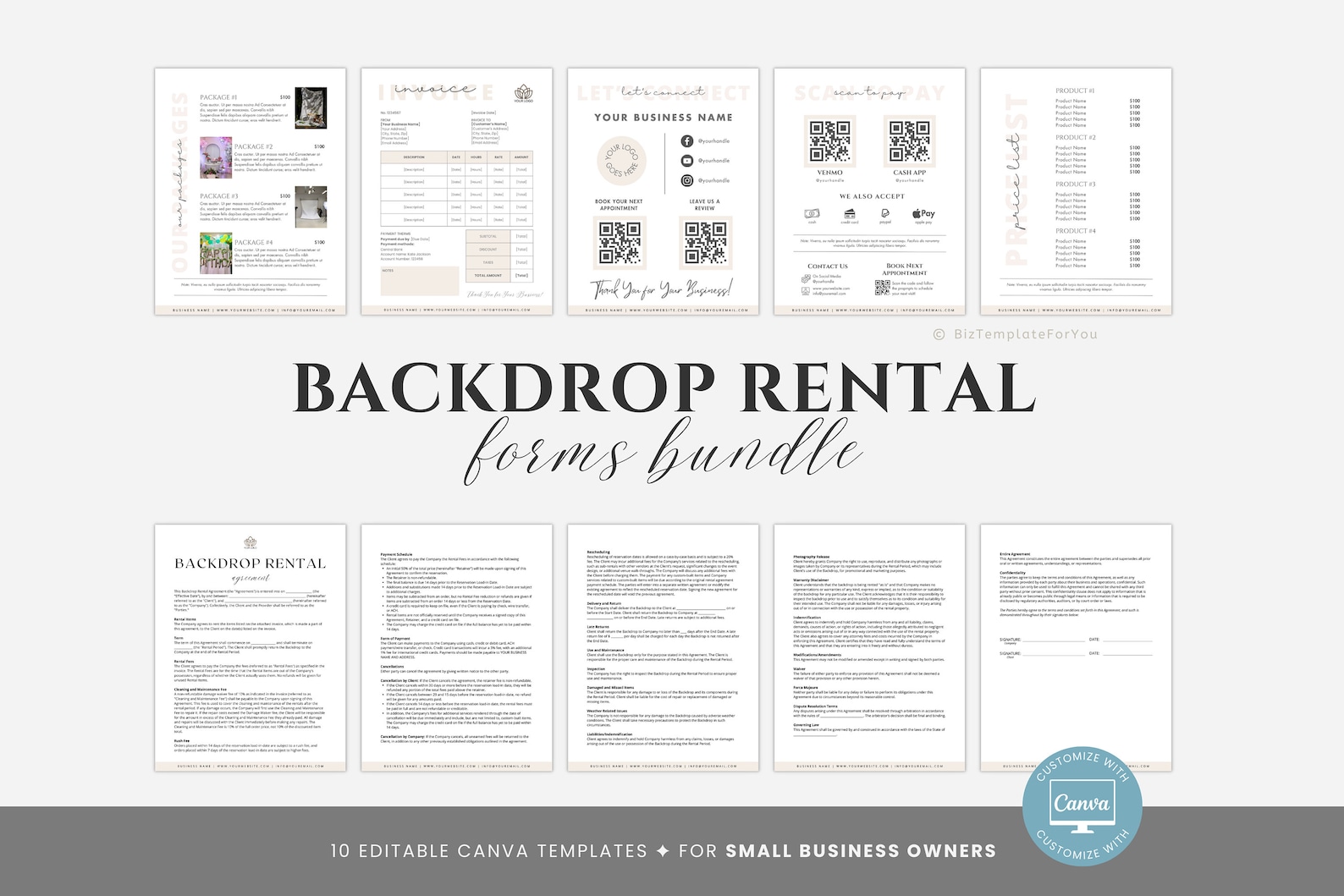 Editable Backdrop Rental Agreement, Party Equipment Rental Contract ...