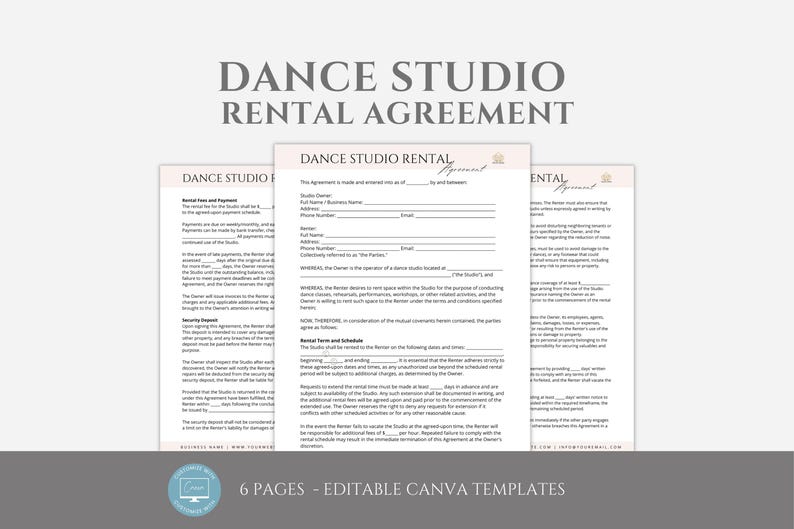 Editable Dance Studio Rental Agreement, Dance School, Dance Business ...