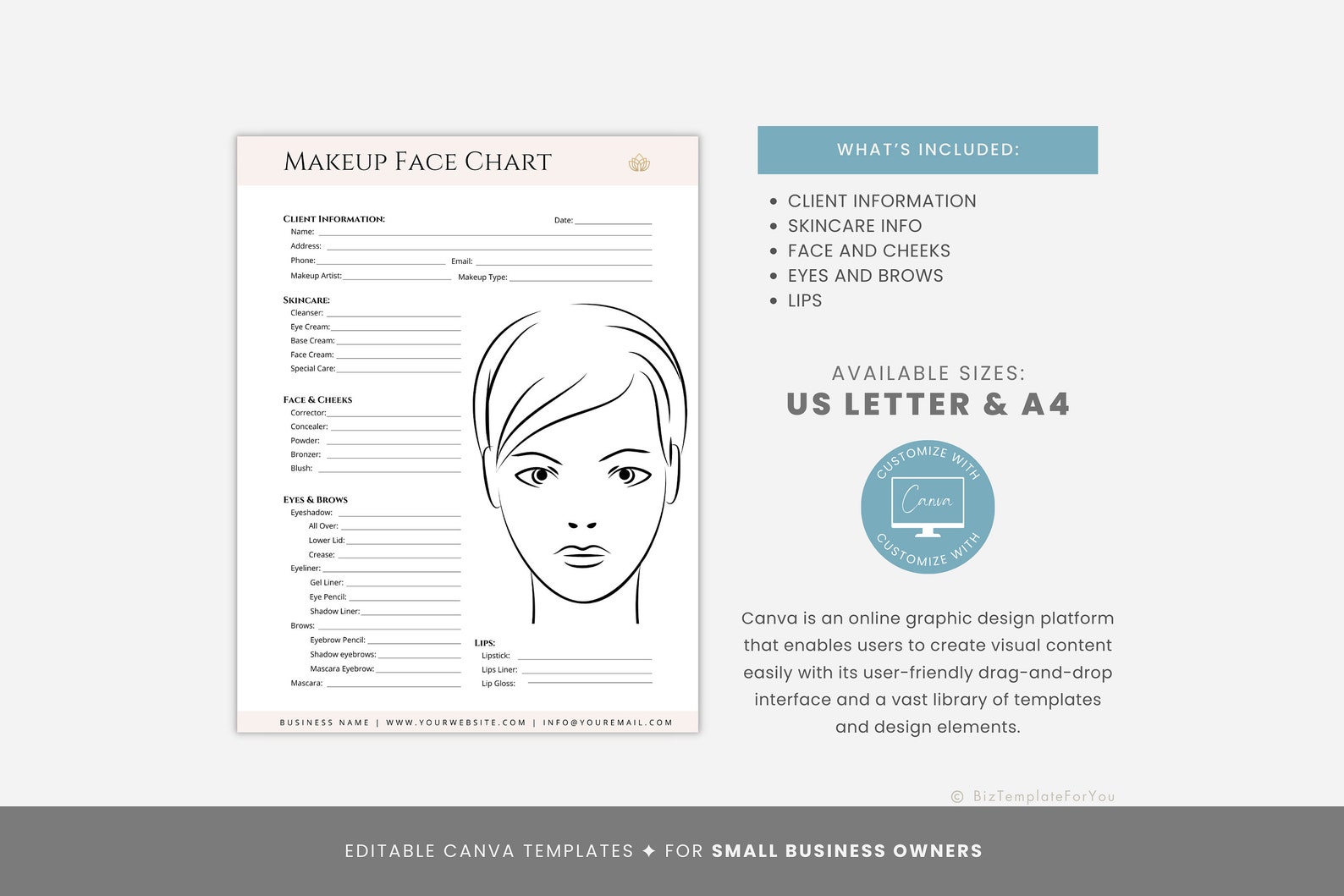Editable Makeup Face Chart, Freelance Makeup Artist Practice Sheet ...