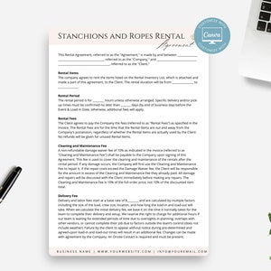 Editable Stanchions and Ropes Rental Agreement, Party Decor Rental ...