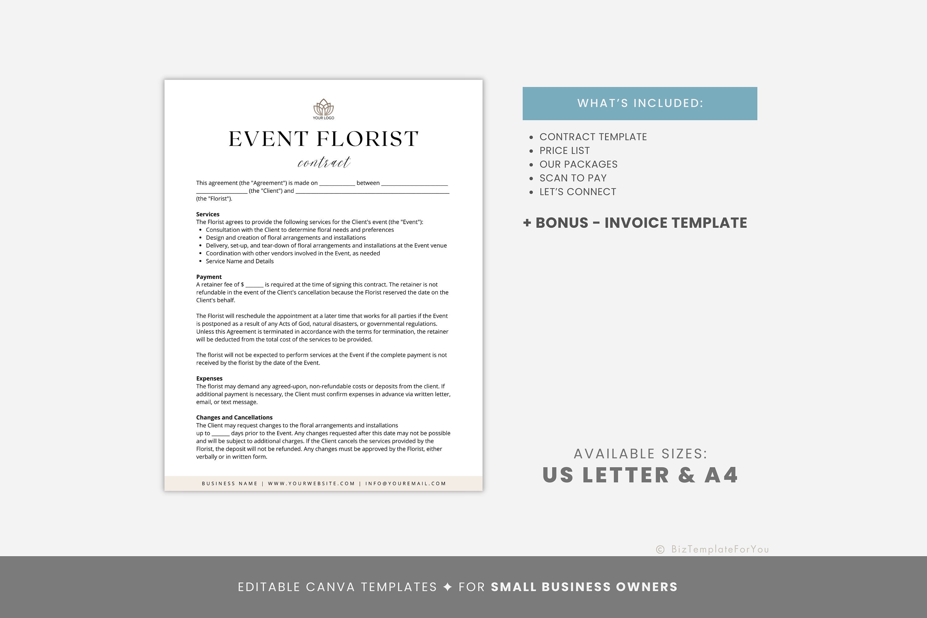 Editable Event Florist Forms Bundle, Flower Arrangements Service ...