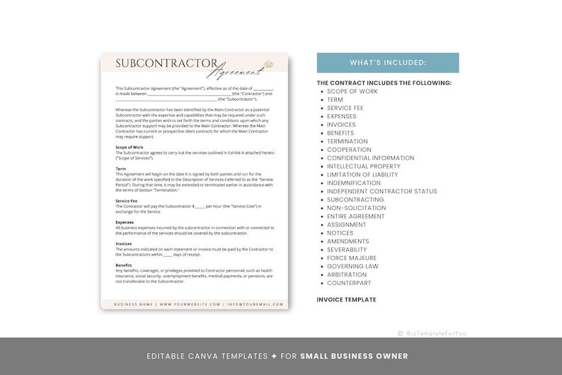 Editable Subcontractor Agreement Template Subcontractor Contract ...