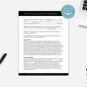 Editable HVAC Installation Contract Template, HVAC Services Agreement ...