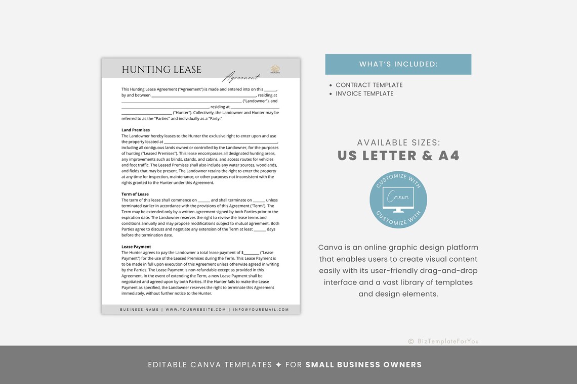 Editable Hunting Lease Contract, Land Lease for Huntingn Agreement ...
