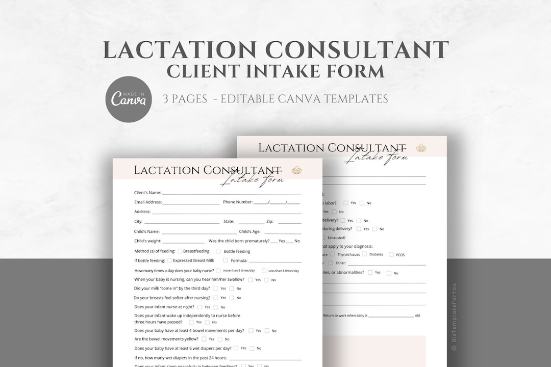 Editable Lactation Consultant Client Intake Form Template ...