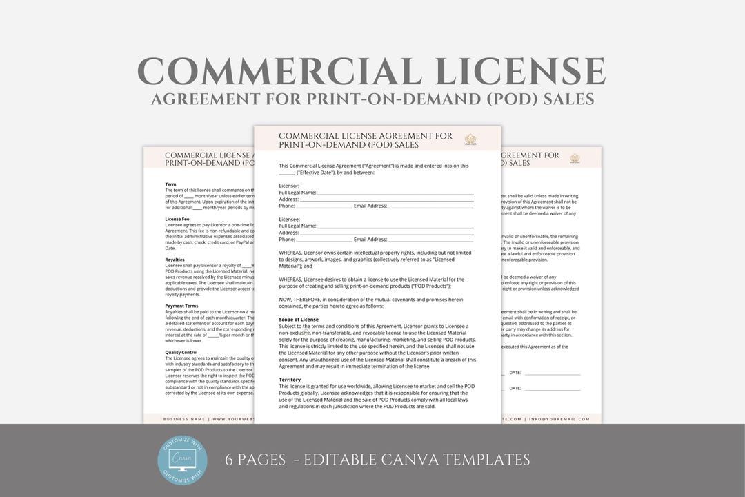 Editable Commercial License Agreement for Print-on-demand (POD) Sales ...
