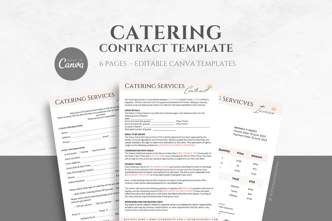 Editable Catering Contract Template, Catering Order Form, Catering ...