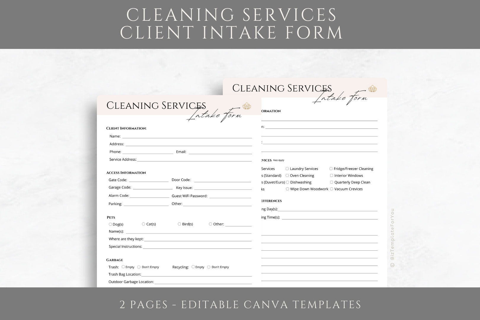 Cleaning Services Client Intake Form, Editable Residential and ...