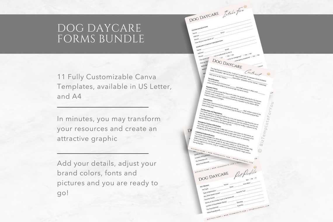 Editable Dog Daycare Forms Bundle Dog Daycare Contract Template, Pet ...