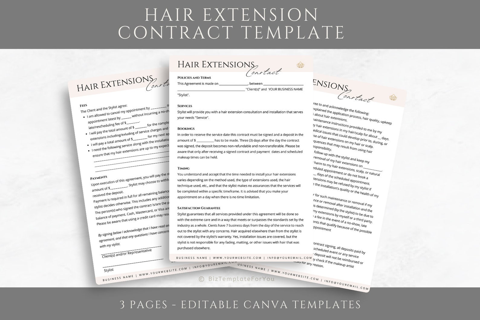 Fully Editable Hair Extension Contract Template for Hairstylists ...